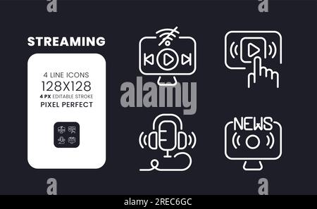 Streaming white linear desktop icons on black Stock Vector Image & Art ...