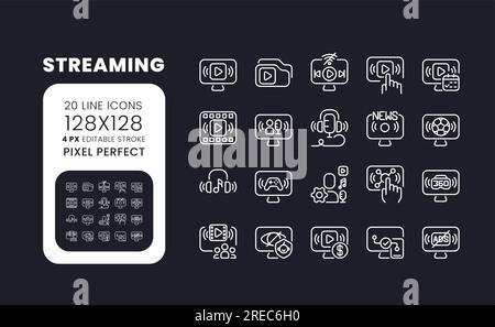 Streaming white linear desktop icons on black Stock Vector Image & Art ...