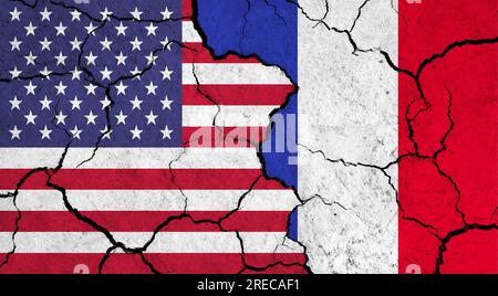 Flags of France and USA on cracked surface - politics, relationship ...