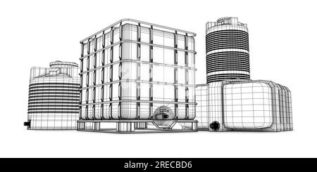 Water tank with metal grill and Ccontainers for water of different ...