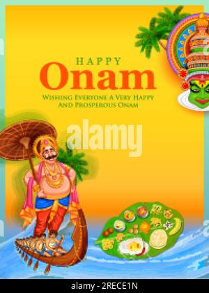 illustration of Sadya feast on banana leaf in celebration background ...