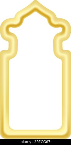 Gold arch frame shape Islamic door or window with geometric girikh ...