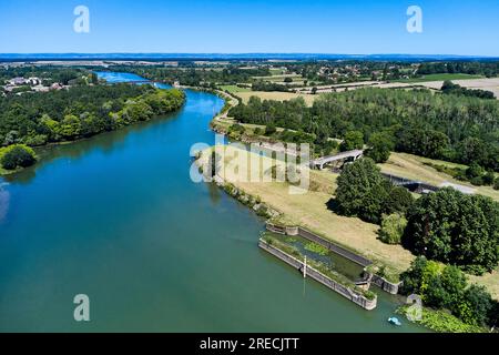 Verdun sur le Doubs (central eastern France): aerial view of the River ...