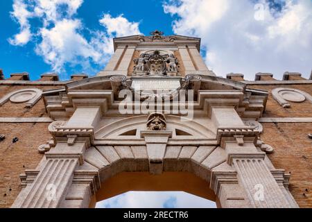 The internal facade of Porta Pia a gate in the Aurelian Walls of Rome ...