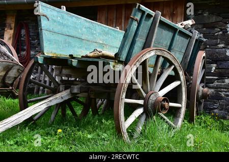 Old barrow for horses or oxen made of wood and iron Stock Photo - Alamy