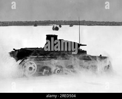 Tank of the German Wehrmacht during a maneuver on military training ...
