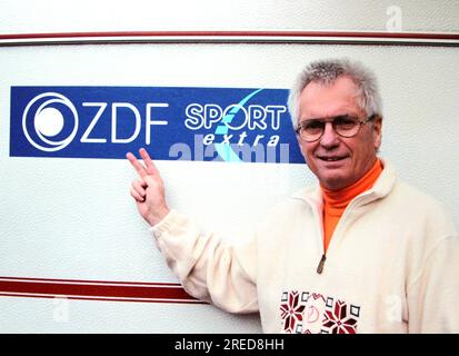 ZDF sports journalist Klaus Angermann (right) during an interview with ...