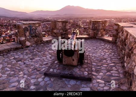 Evening view of a cannon at Kalaja fortress in Prizren, Kosovo Stock ...