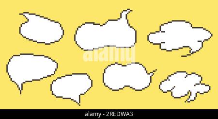 Pixel art color dialogue boxes. Speech bubbles drawn in 8 bit Y2k style ...
