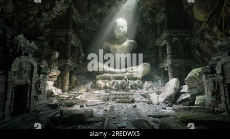 Ancient statues with light ray in the cave, 3d render Stock Photo - Alamy