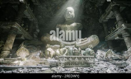 Ancient statues with light ray in the cave, 3d render Stock Photo - Alamy