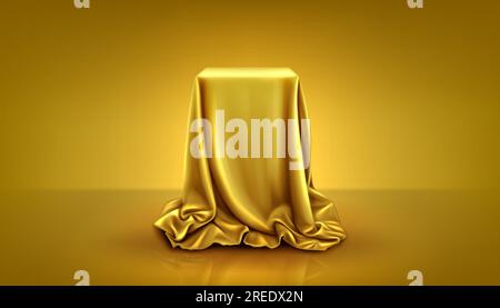 Podium under golden fabric curtain cover. Realistic vector illustration ...