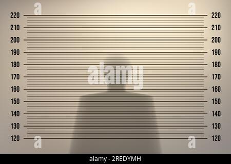 Mugshot in a police station with a retro background with backlight on ...