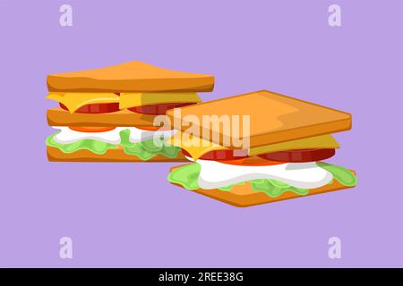Character flat drawing of two stylized sandwich logo label. Emblem fast ...