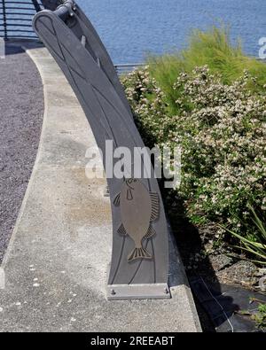 Fish decorative detail from railings of view point, Cardiff Barrage ...
