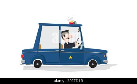 Cartoon police chasing man, vector illustration. Black outlined and ...