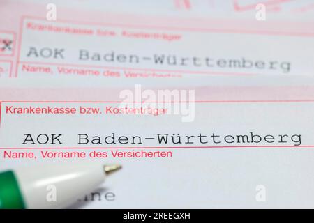 Prescriptions for medicines, AOK, health insurance, cost unit, pen ...