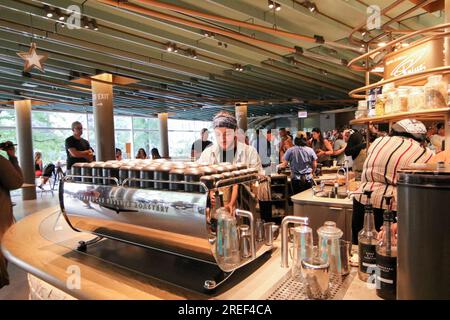 The first floor Reserve Coffee Bar at the five-story 35,000 square foot Starbucks Reserve ...