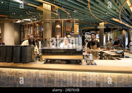 The first floor Reserve Coffee Bar at the five-story 35,000 square foot Starbucks Reserve ...