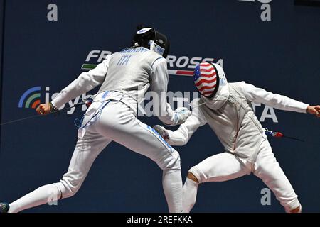 Tommaso Marini of Italy (L) fights against Nick Itkin of United States ...