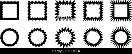 Zig zag edge square frames collection. Jagged shapes set. Black graphic ...