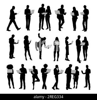 Professional Man Silhouette Working on Laptop at Office Desk Vector ...