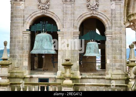 Rooftop view of the cast bronze church bells in one of the twin towers ...
