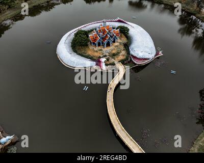 Aerial Ancient city Fish Temple in Bangkok Thailand, Ancient Siam ...