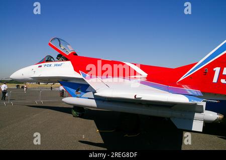 MiG-29OVT thrust vectoring test-bed flying at the Royal International ...