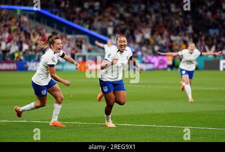 England's Ella Toone, left, celebrates after scoring her side's fourth ...
