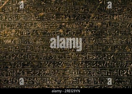 Ancient Egyptian hieroglyphs inscribed on a fragment of the wall of the ...