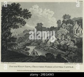 South West View of Trostrey Forge & Clytha Castle 1793 by I. Hill Stock ...