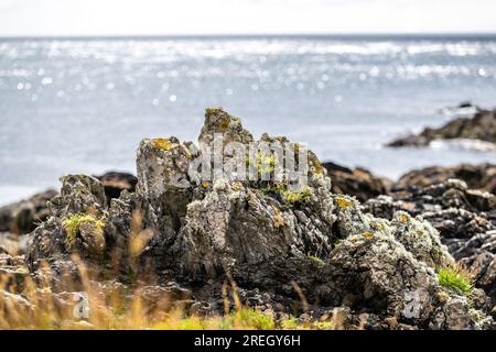 The sharp jagged limestone rocks around the rugged seaside of the Isle ...