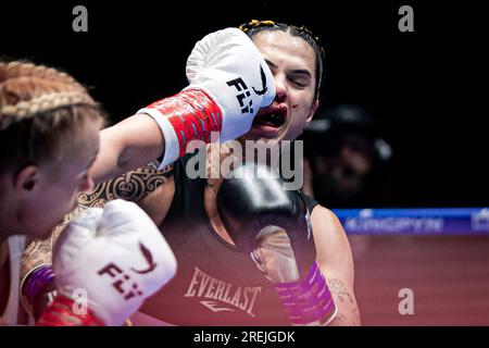 DUBLIN, IRELAND - JULY 15: Jully Poca celebrates her victory over Elle ...