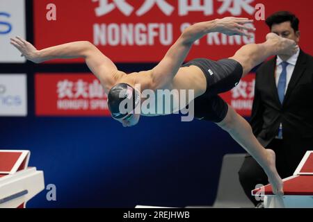 Jack Alexy of the U.S. competes during the men's 4x100m medley relay ...