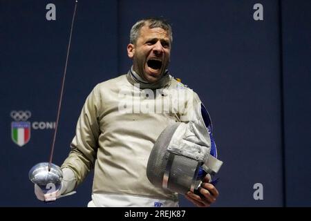 Hungary's Csanad Gemsi reacts after winning a point as he competes with ...