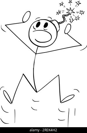 Person With Bomb as Head, Head Pain or Stress, Vector Cartoon Stick ...