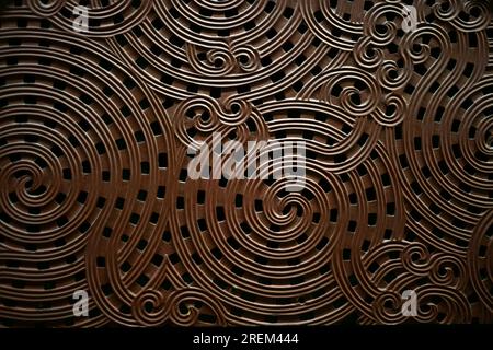 Maori style carvings on display at the National Library, Wellington ...