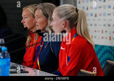 Norway's Frida Maanum, left, and Thea Bjelde arrive for a FIFA women's ...