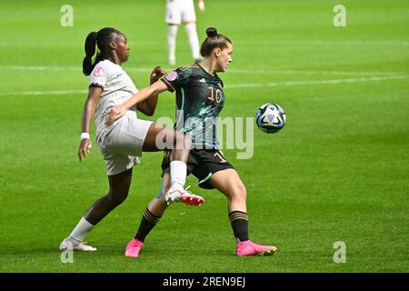 Alara Sehitler (10) of Germany and Kysha Sylla (6) of France pictured during a female soccer ...