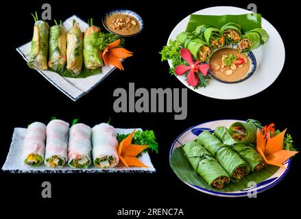 Vietnamese stuffed green nem spring rolls in leaf Stock Photo - Alamy