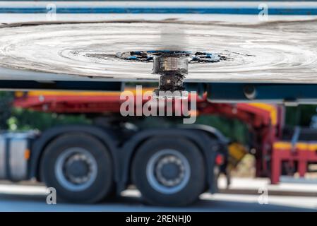 Kingpin of the semi-trailer with the fifth wheel of the truck about to ...