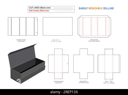 Collapsible or foldable rigid box die line and 3D box editable easily ...