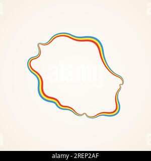 Outline map of Reunion. Border is marked with ribbon in national colors ...