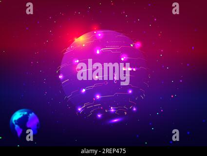 3D networking communication. Planet with dot pattern. Abstract ...
