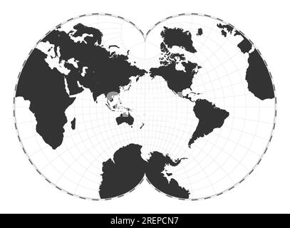 Vector world map. August's epicycloidal conformal projection. Plain ...