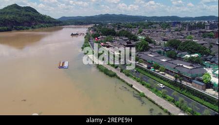 NANCHONG, CHINA - JULY 29, 2023 - Aerial photo shows the Langzhong ...