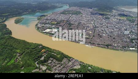 NANCHONG, CHINA - JULY 29, 2023 - Aerial photo shows the Langzhong ...