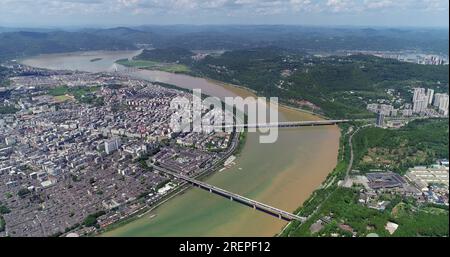 NANCHONG, CHINA - JULY 29, 2023 - Aerial photo shows the Langzhong ...