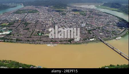 NANCHONG, CHINA - JULY 29, 2023 - Aerial photo shows the Langzhong ...